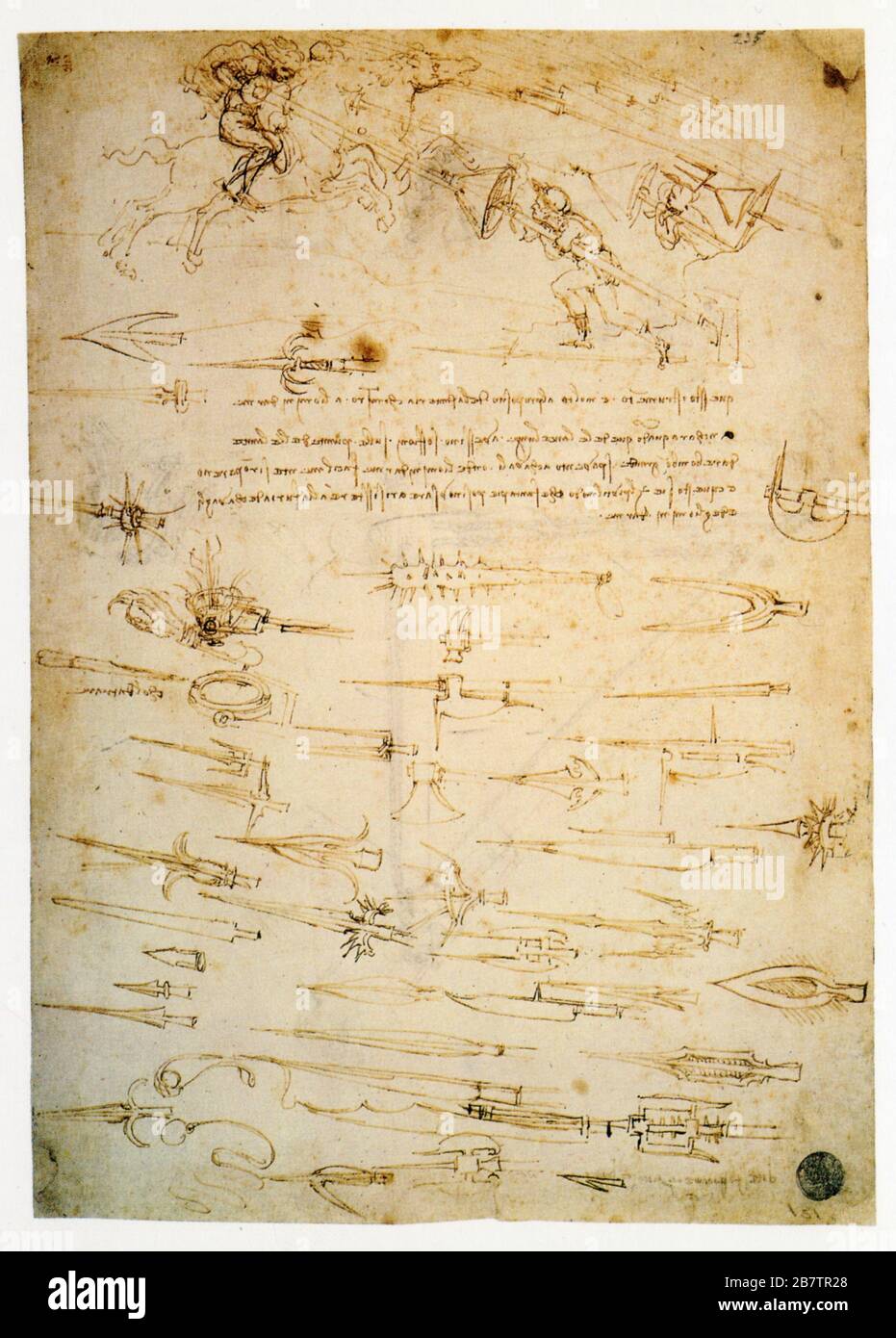 Leonardo da Vinci. Studies of weapons spear points for combat between ...