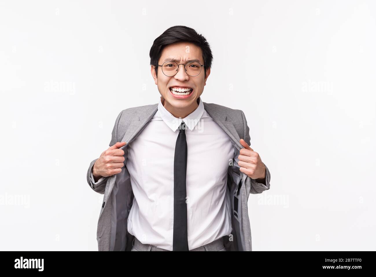Waist-up portrait of pissed-off, aggressive young asian businessman in ...