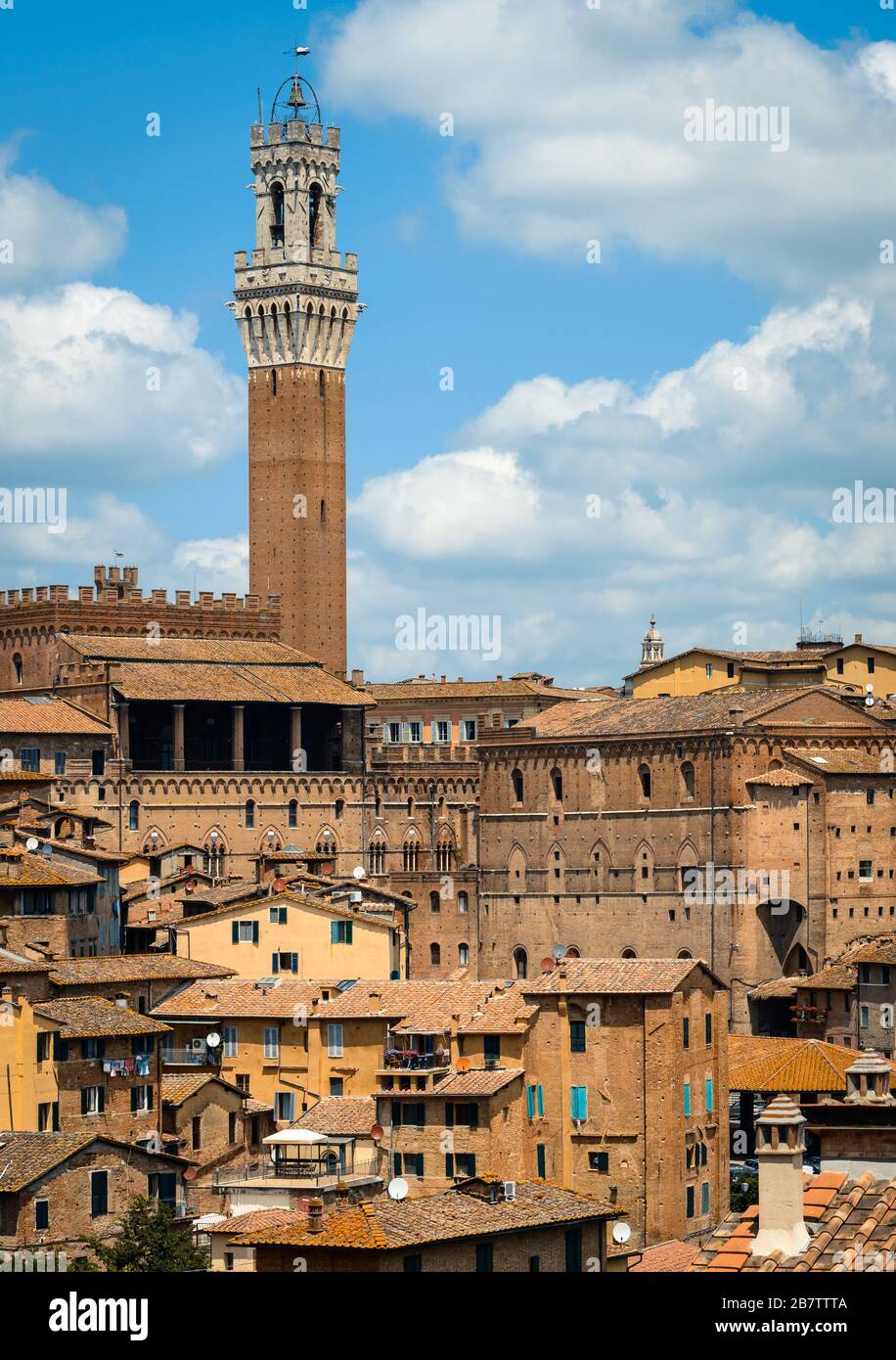 The historic centre of Siena, Tuscany, with the back of the Palazzo ...