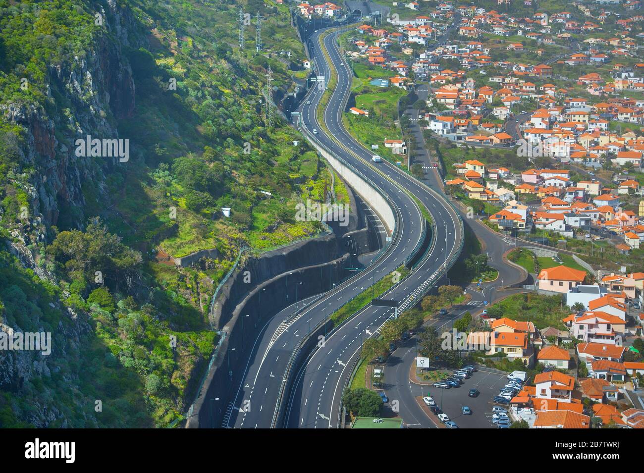 Aerial view of highway. Mochico, Madeira island, Portugal Stock Photo ...