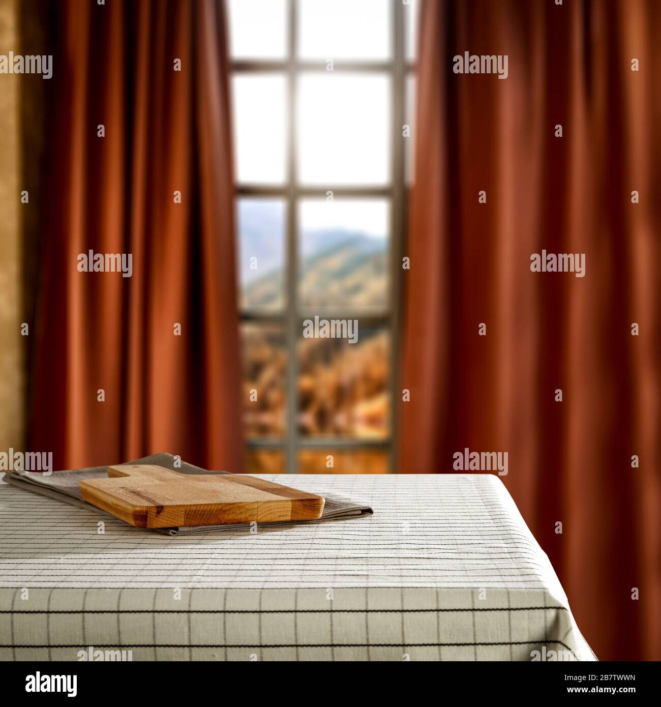 Wooden tabletop with window cozy home interior background Stock Photo ...