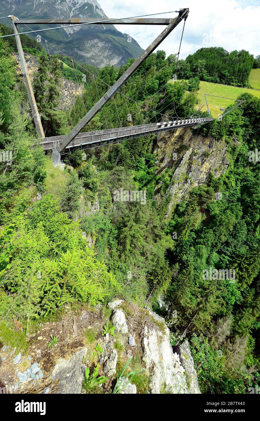 Austria, Tyrol, supension bridge over canyon of Pitze river Stock Photo ...