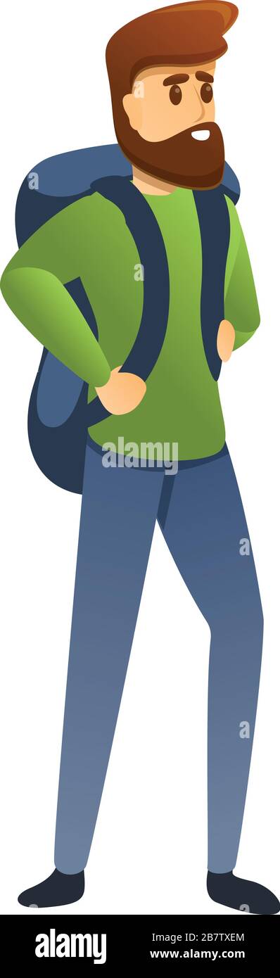 Man with backpack icon. Cartoon of man with backpack vector icon for ...