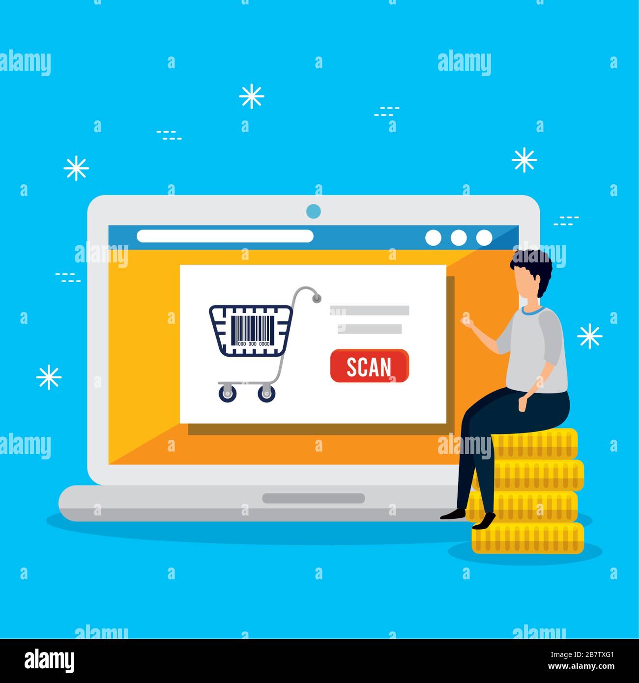 scan code qr in laptop with man and icons Stock Vector Image & Art - Alamy