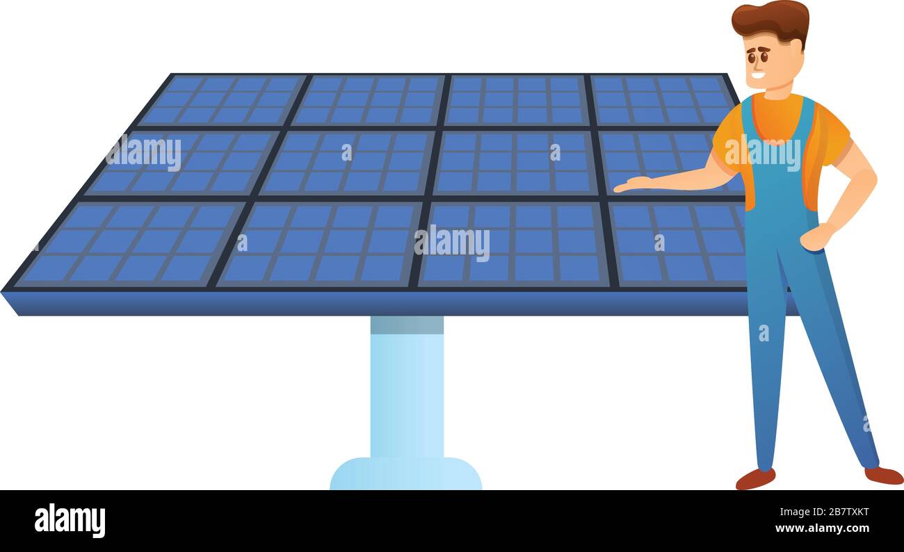 Engineer and solar panel icon. Cartoon of engineer and solar panel ...