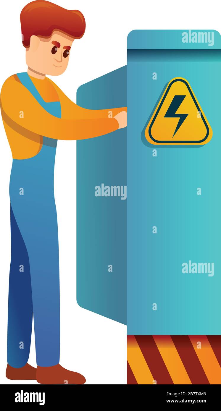 Engineer and voltage panel icon. Cartoon of engineer and voltage panel ...