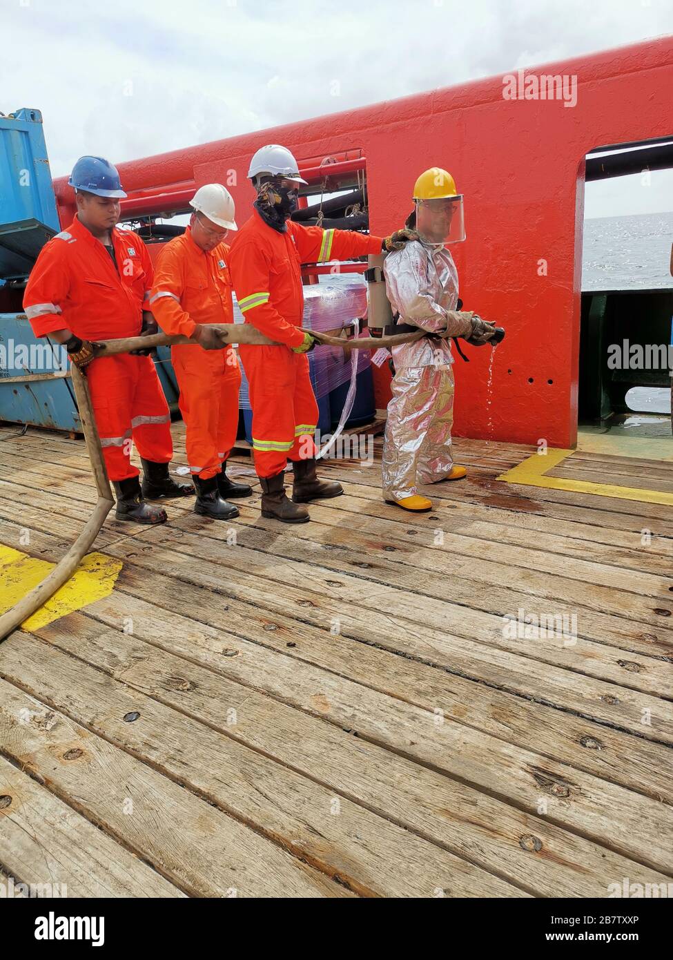 fire fighting drill exercise on board ship, monthly routine, normally ...