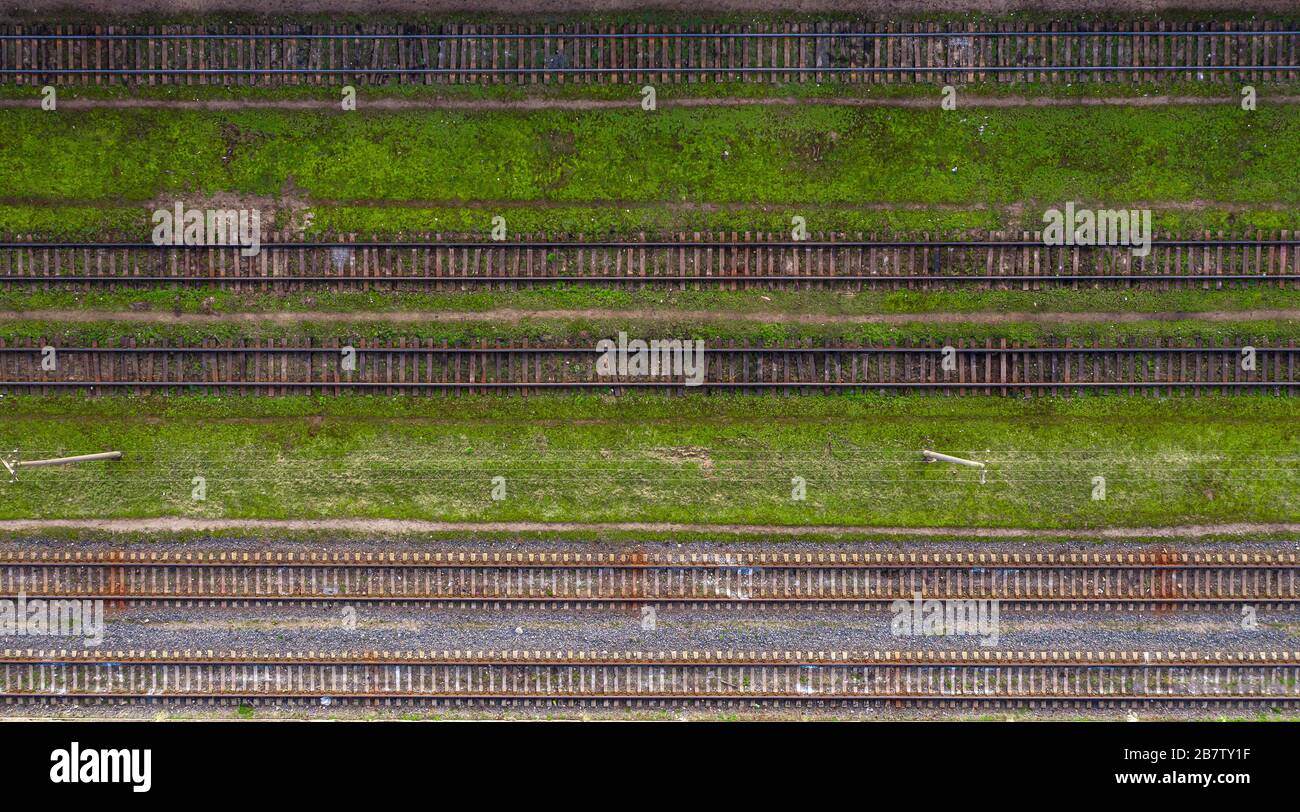 a lot of railway tracks top view from a drone Stock Photo - Alamy