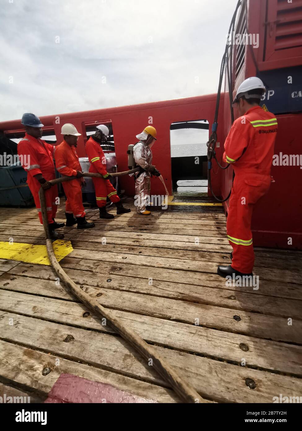 fire fighting drill exercise on board ship, monthly routine, normally ...