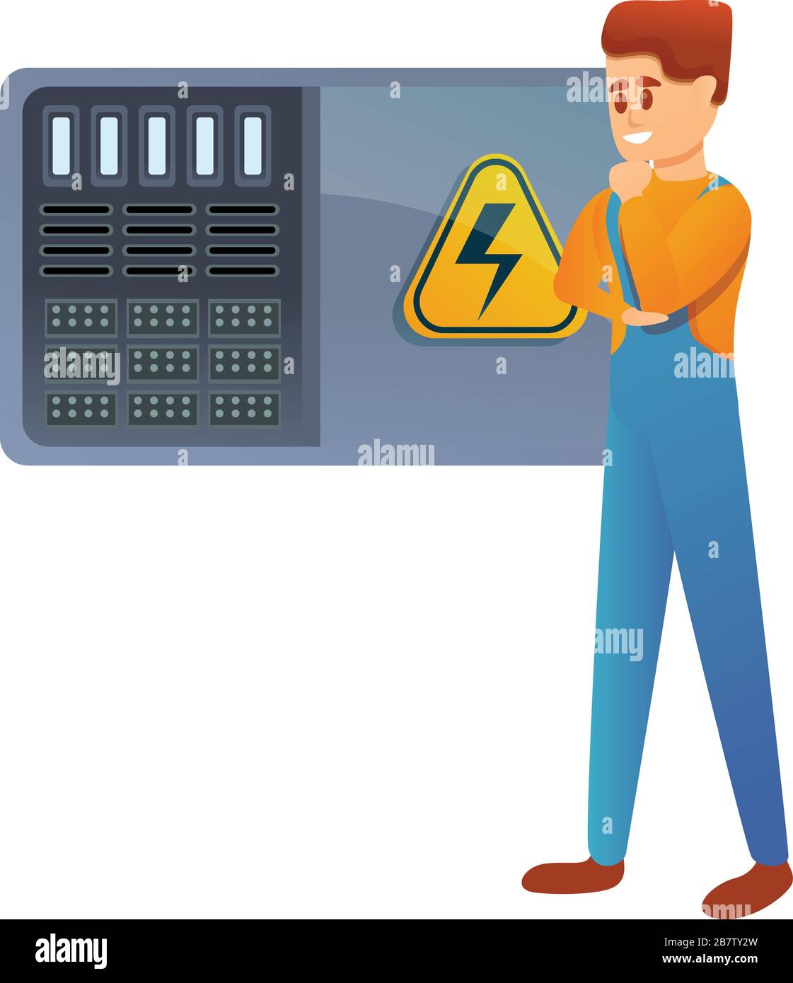 Engineer and electricity panel icon. Cartoon of engineer and ...
