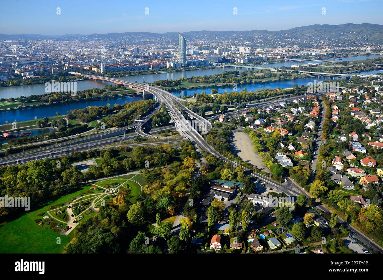 Austria, aerial view from Danube Tower over Vienna with Danube river ... Austria, aerial view from Danube Tower over Vienna with Danube river ...