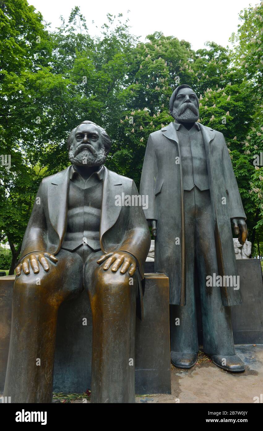 Berlin, Germany 05-17-2019 statues of Marx and Engels in the former ...