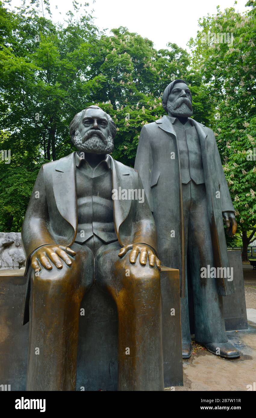 Berlin, Germany 05-17-2019 sculpture of Karl Marx and Friedrich Engels ...