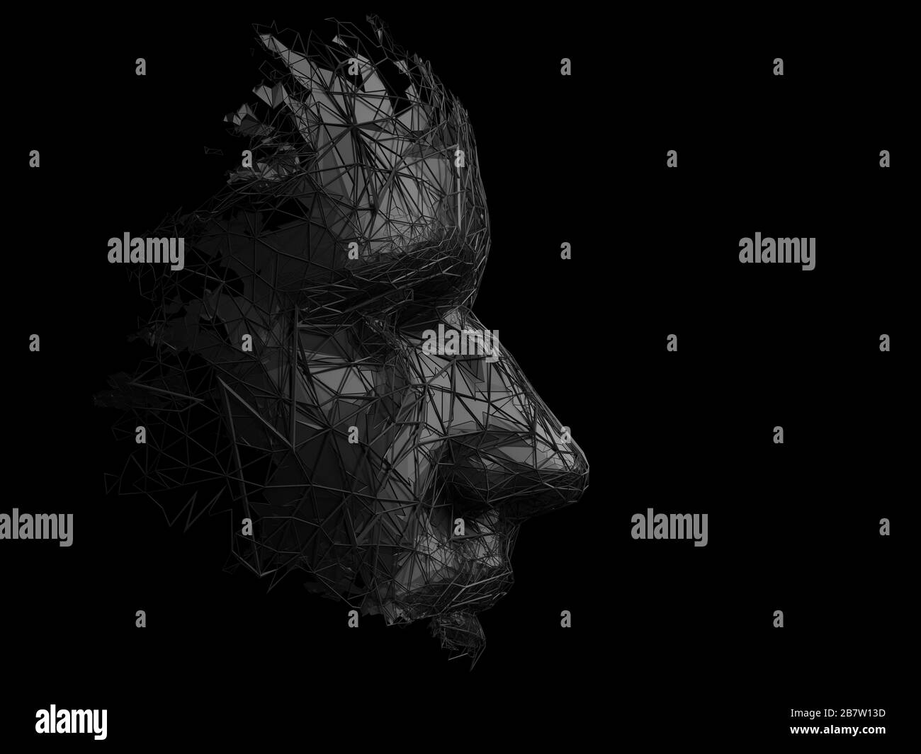 Abstract polygonal human face, 3d illustration of a cyborg head ...