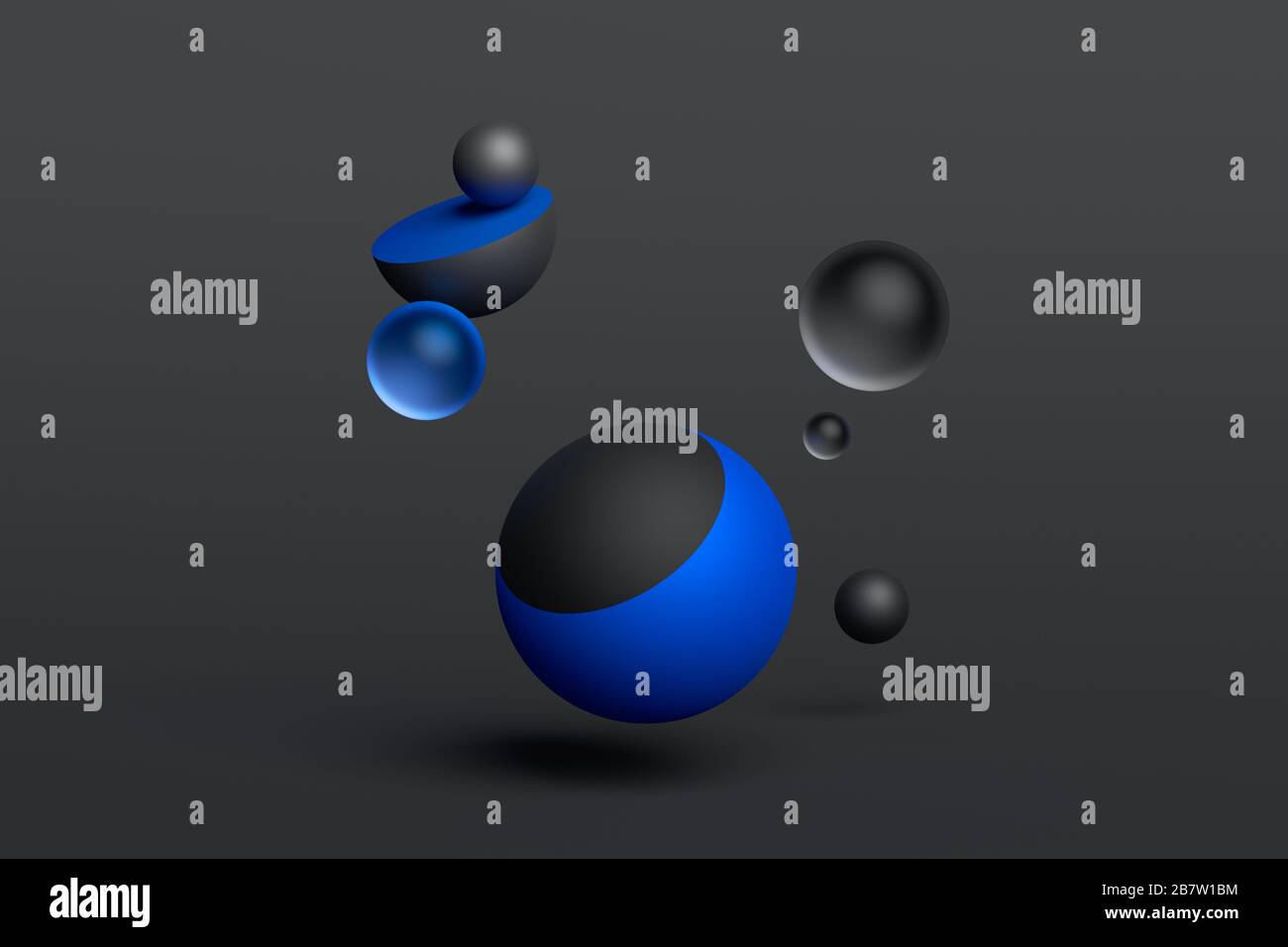 Abstract 3d rendering of geometric shapes. Composition with spheres ...
