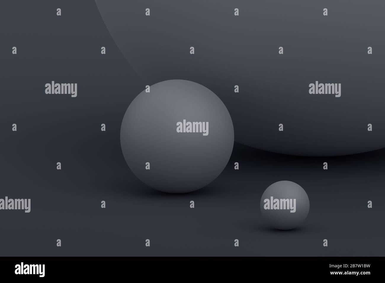 Abstract 3d rendering of geometric shapes. Composition with spheres ...