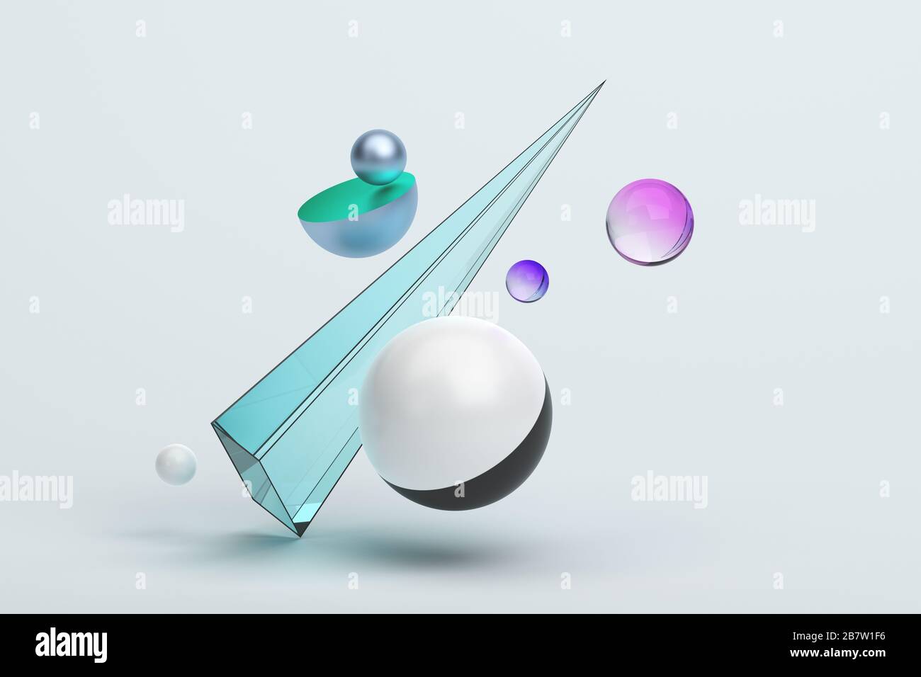 Abstract 3d rendering of geometric shapes. Composition with spheres ...
