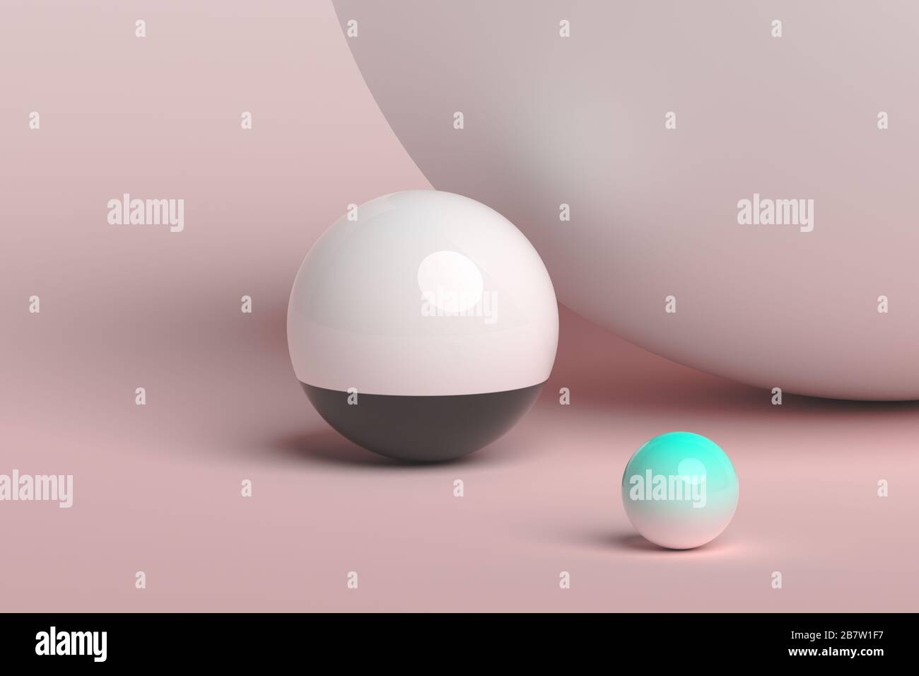 Abstract 3d rendering of geometric shapes. Composition with spheres ...