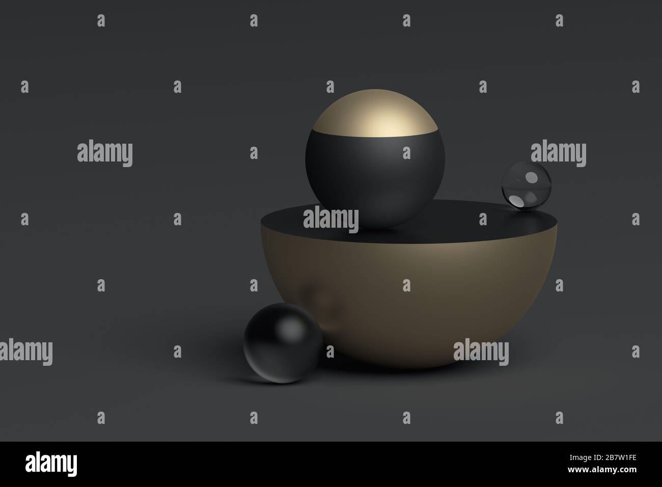 Abstract 3d rendering of geometric shapes. Surreal composition. Balance ...