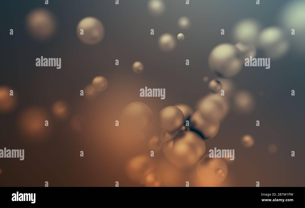 Abstract 3d rendering of chaotic spheres. Flying particles in empty space. Dynamic shape ...