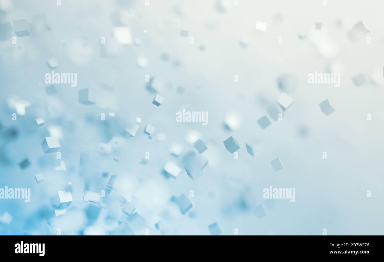 Abstract 3d rendering of chaotic cubes. Flying shapes in empty space. Dynamic background with ...