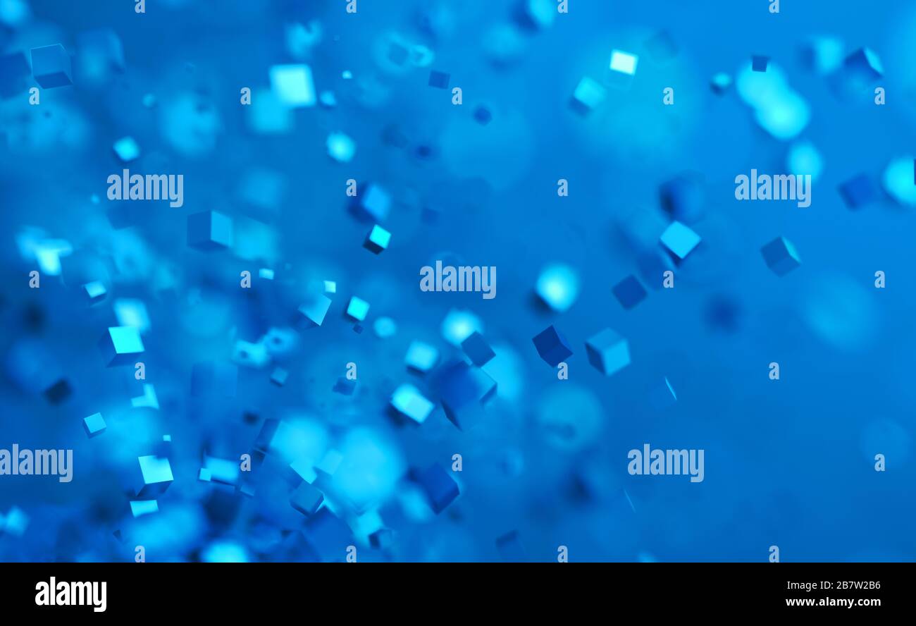 Abstract 3d rendering of chaotic cubes. Flying shapes in empty space. Dynamic background with ...