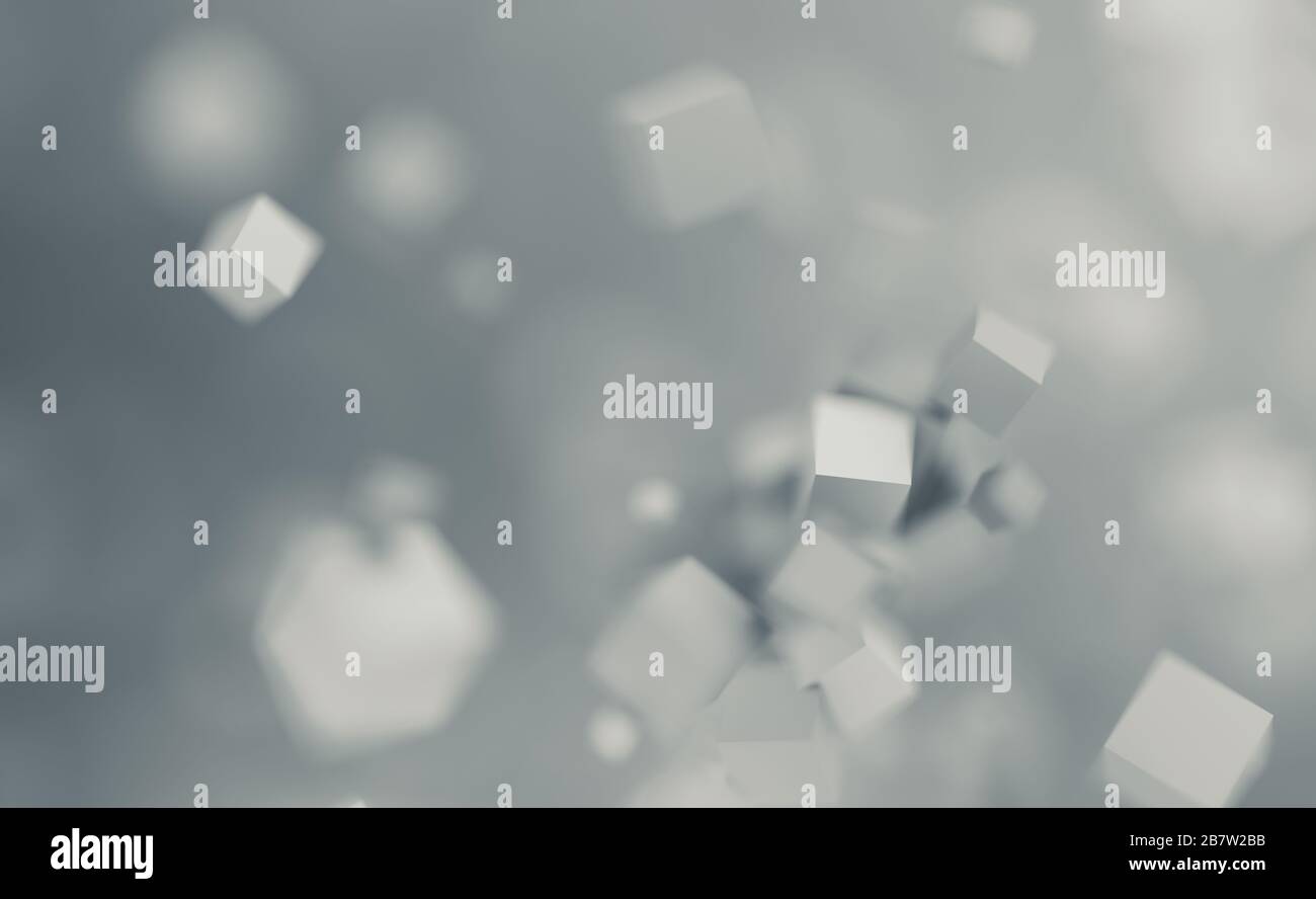 Abstract 3d rendering of chaotic cubes. Flying shapes in empty space. Dynamic background with ...