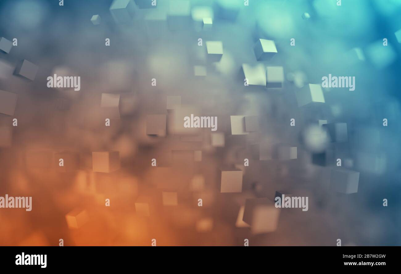 Abstract 3d rendering of chaotic cubes. Flying shapes in empty space. Dynamic background with ...