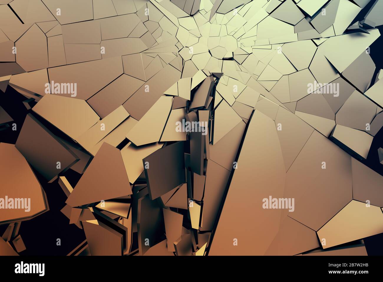 Abstract 3d rendering of cracked surface. Background with broken shape. Wall destruction ...