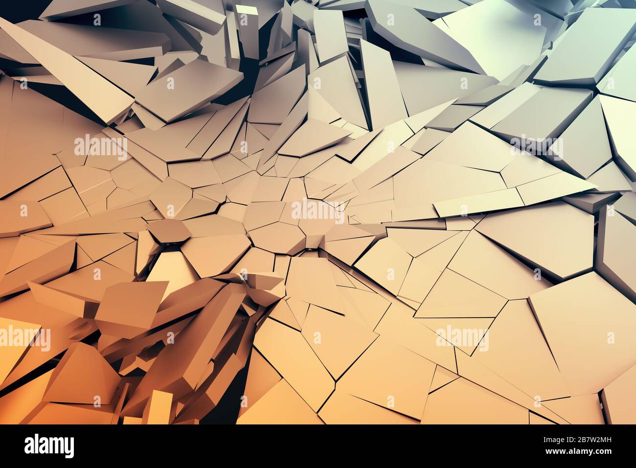 Abstract 3d rendering of cracked surface. Background with broken shape. Wall destruction ...