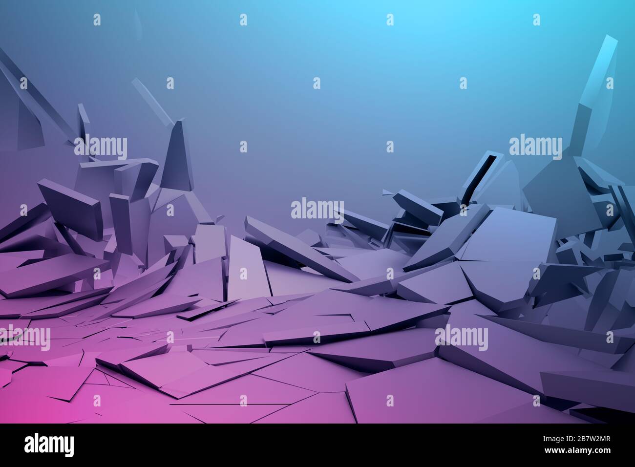 Abstract 3d rendering of cracked surface. Background with broken shape. Wall destruction ...