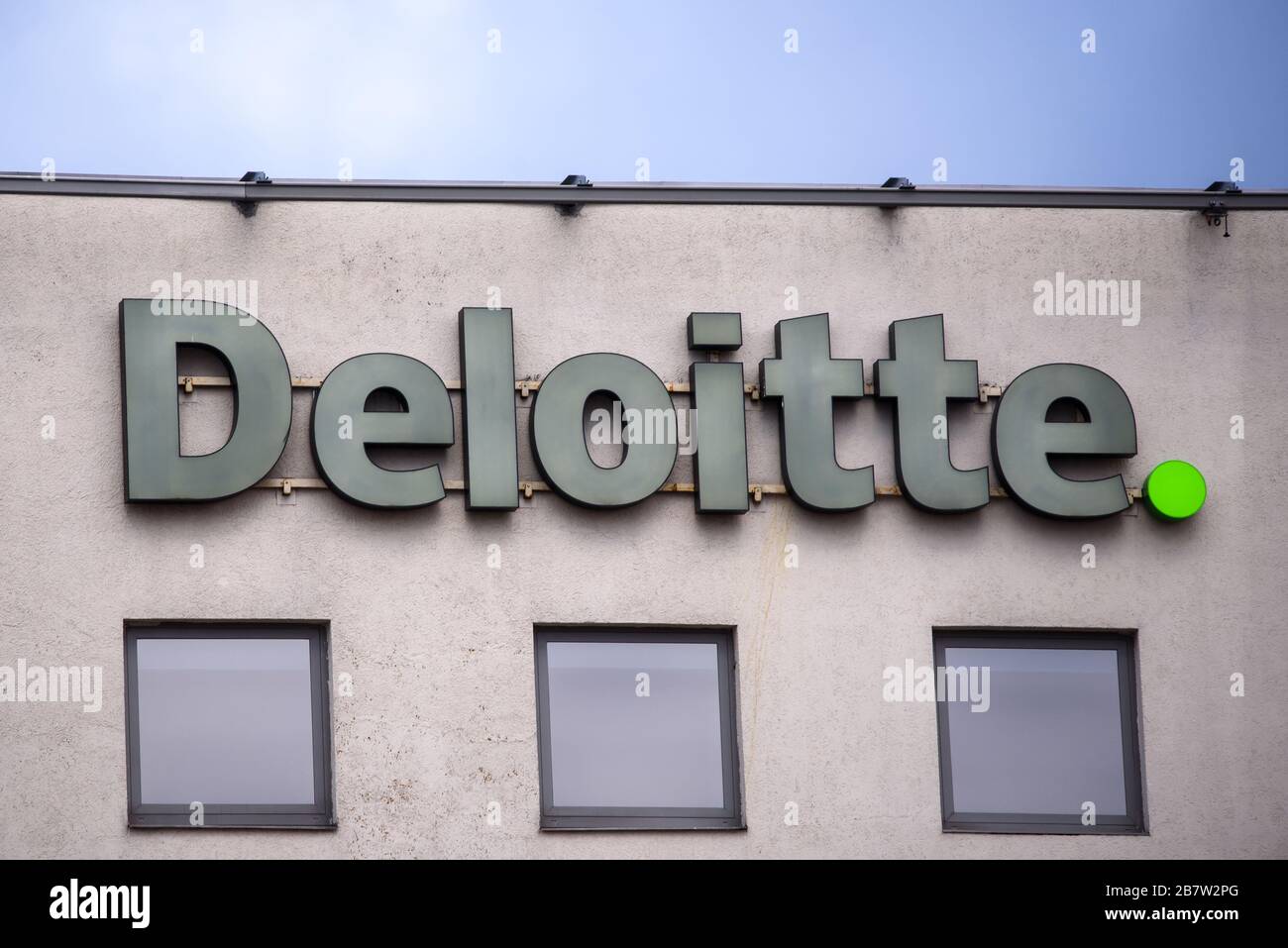 RIGA, LATVIA. 22nd January 2020. Deloitte company logo on house ...