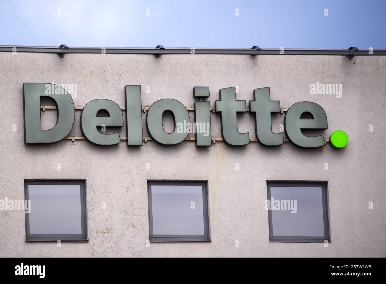 RIGA, LATVIA. 22nd January 2020. Deloitte company logo on house ...