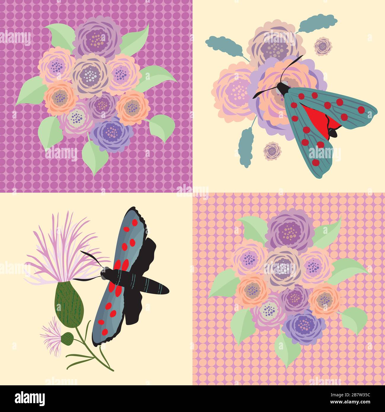 Six spot burnet butterfly seamless vector pattern background. Day ...