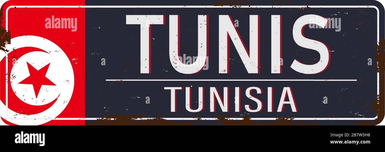 Tunis rusted metal road sign isolated on white background Stock Vector ...
