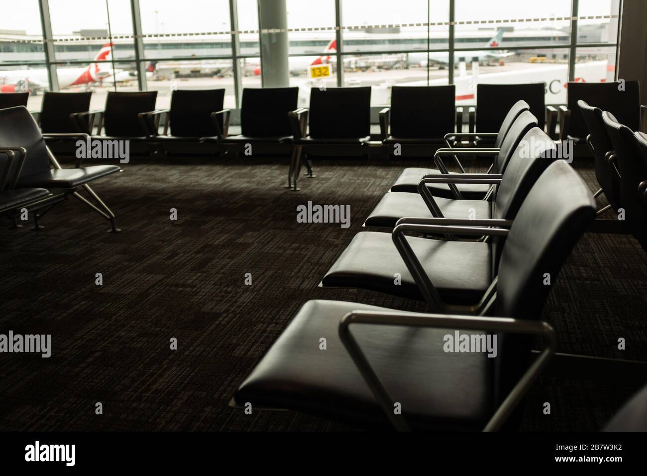 Colour landscape photograph of a passenger waiting lounge inside an ...