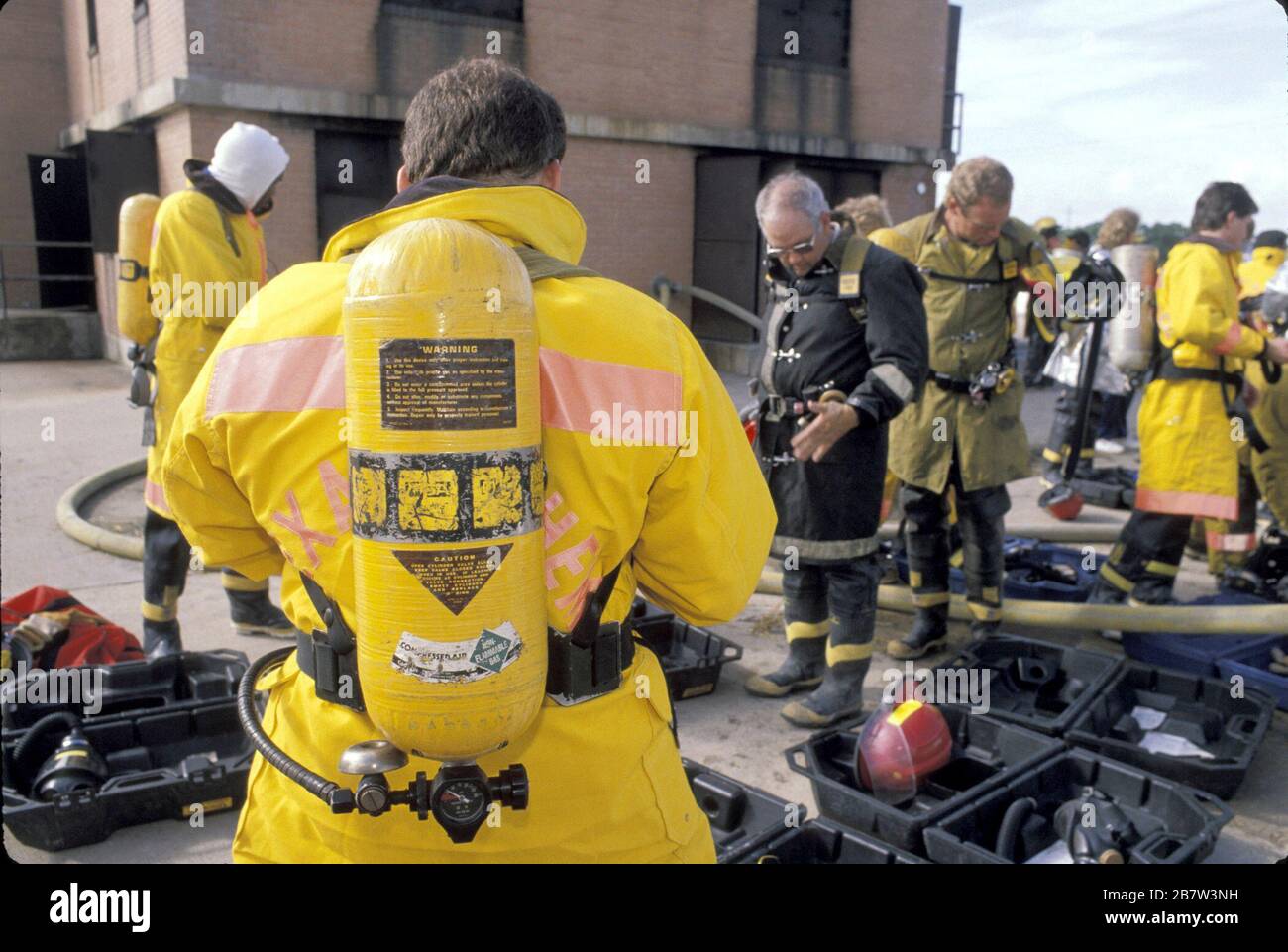 College Station Texas USA: Industrial firefighters prepare to tackle a ...
