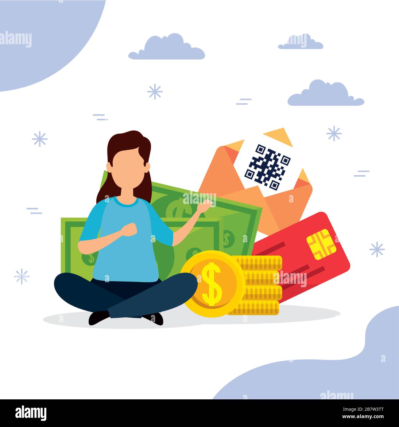 woman with code qr and icons Stock Vector Image & Art - Alamy
