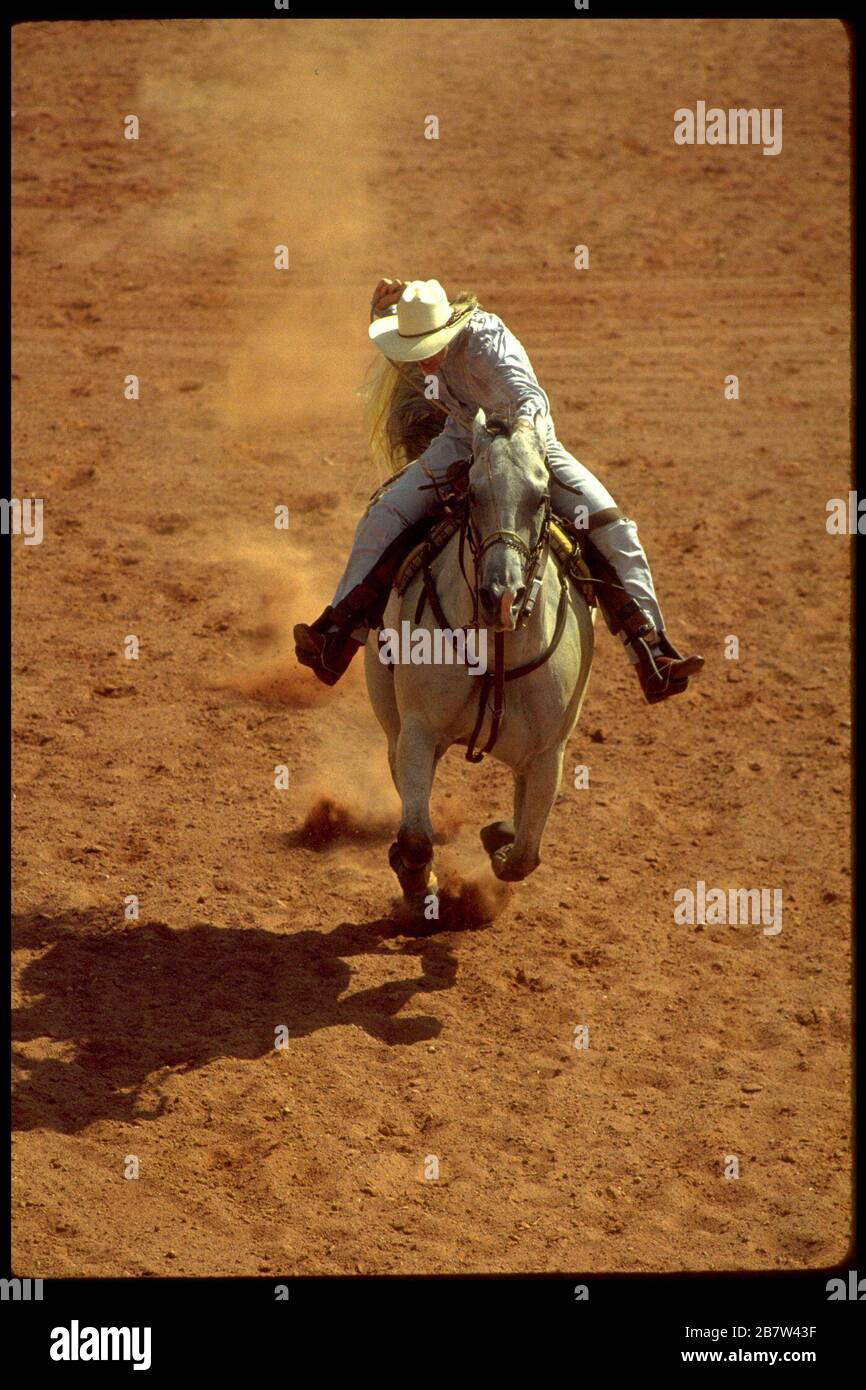 Stamford, Texas USA: Women's barrel racing event at the annual Texas ...