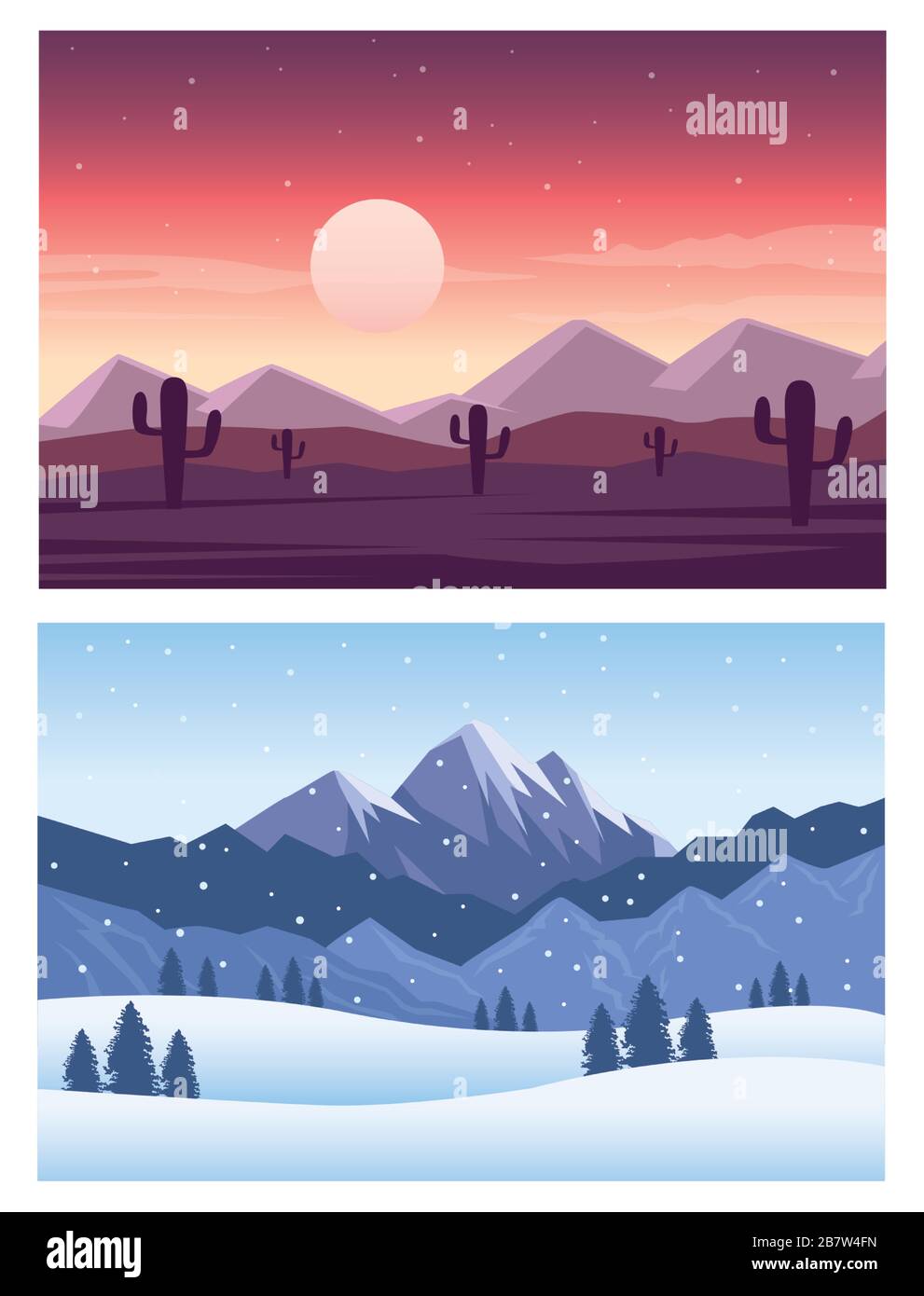 beautiful landscapes with snow and desert scenes Stock Vector Image ...