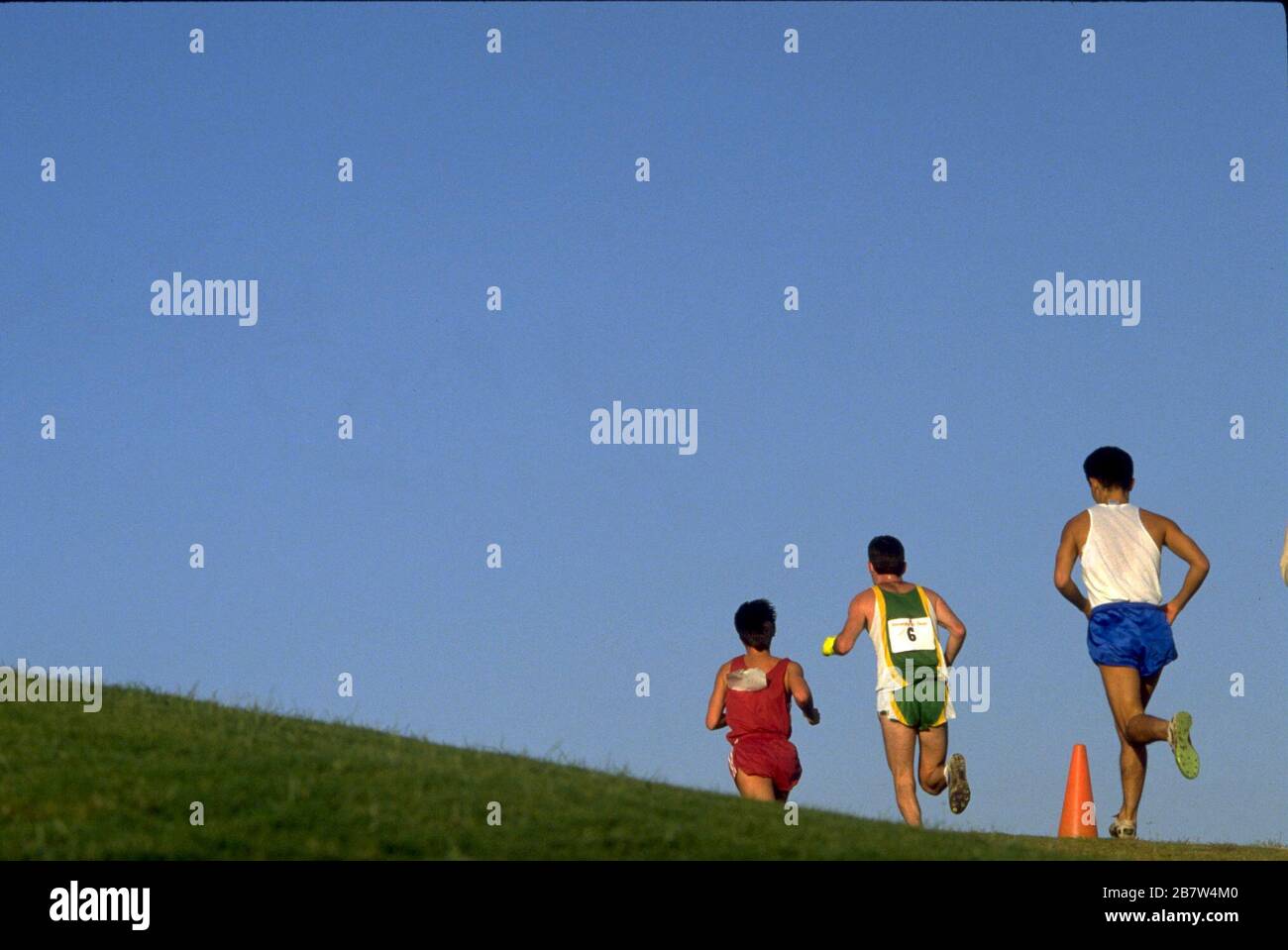 Junior high school boys competing on cross-country running course. ©Bob ...