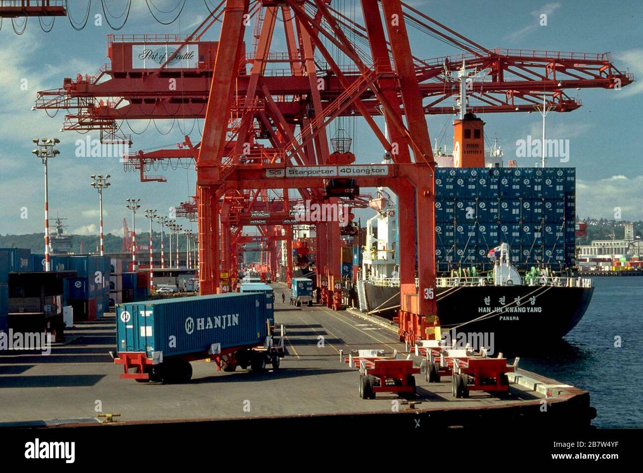 Seattle, Washington USA: American exports being loaded onto Korean ...