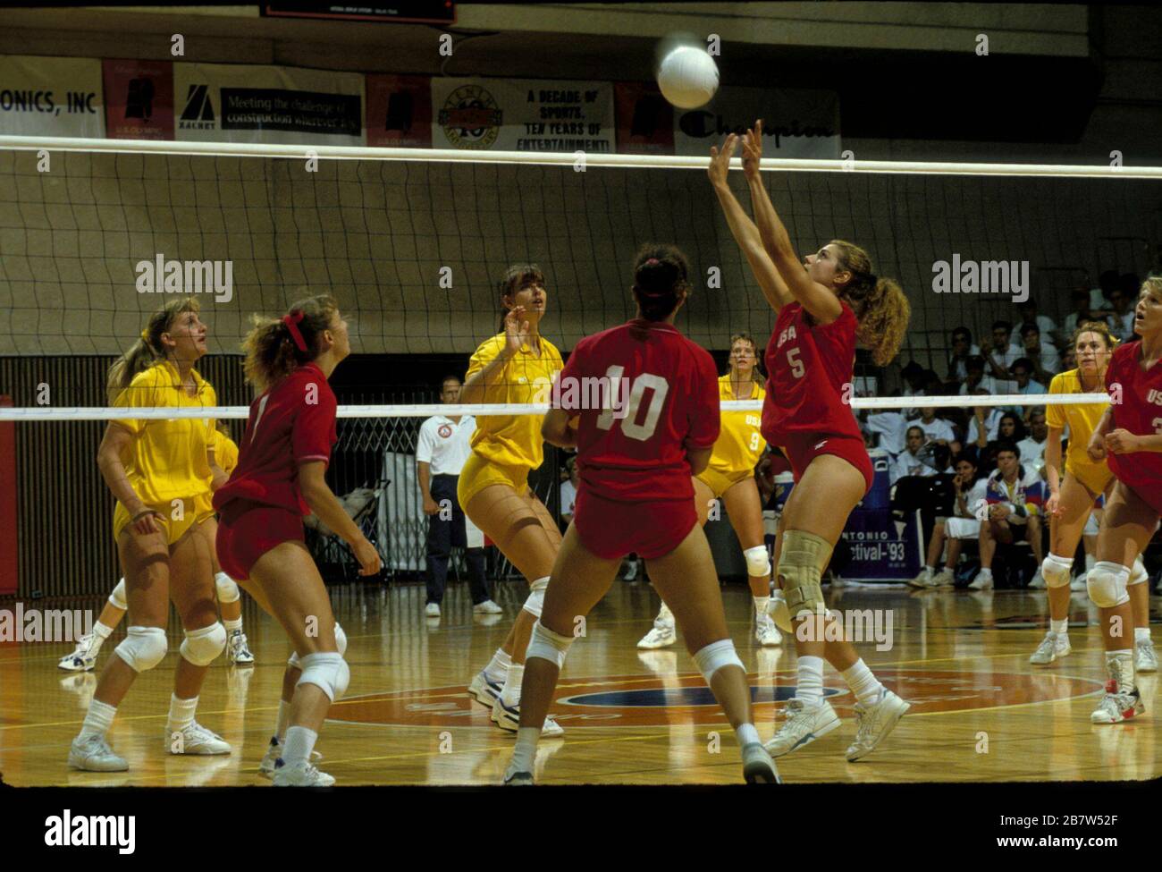 San Antonio, Texas USA, 1993: Female volleyball players compete in ...