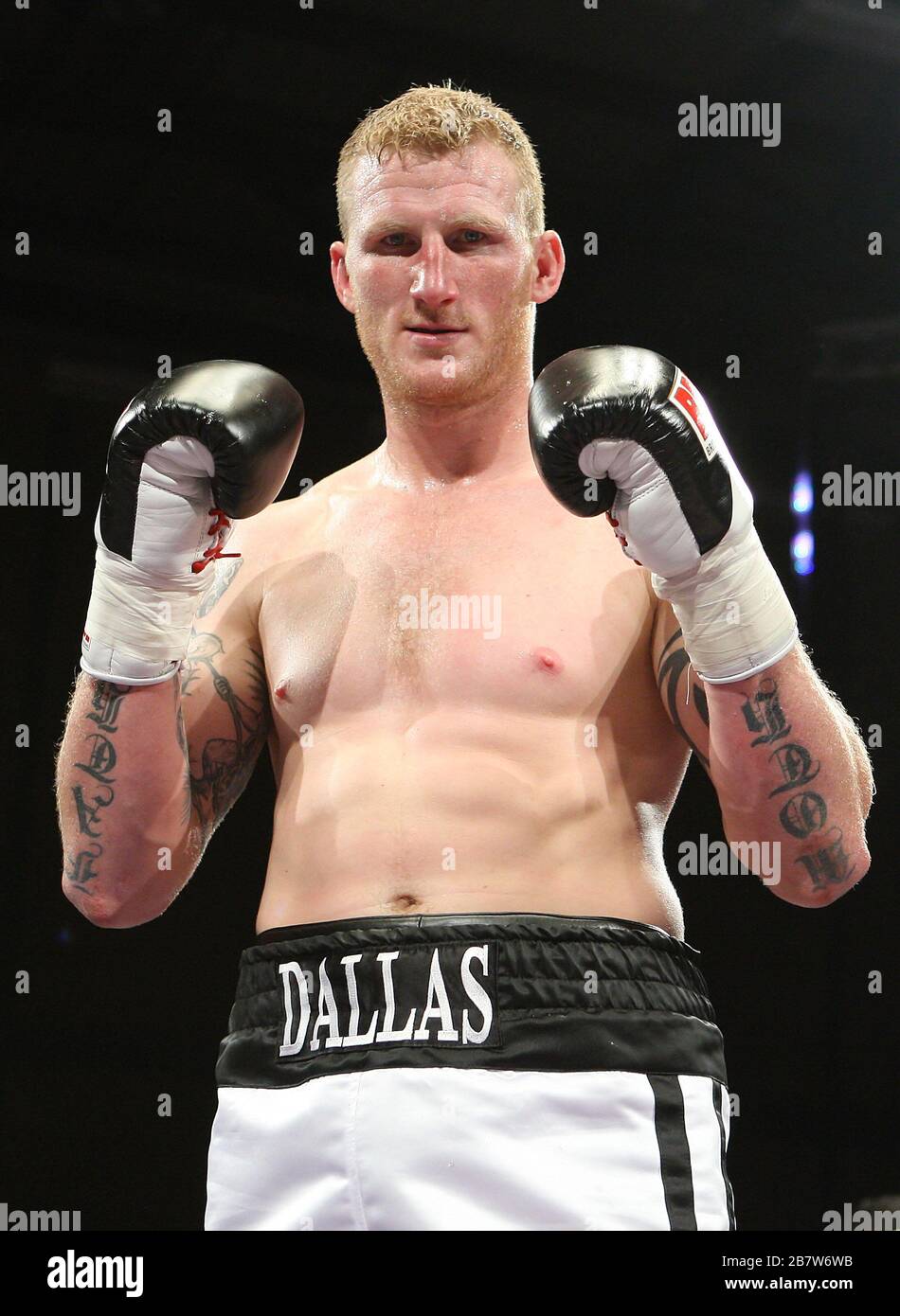 Tom Dallas (white shorts) defeats Lee Swaby in a Heavyweight boxing ...