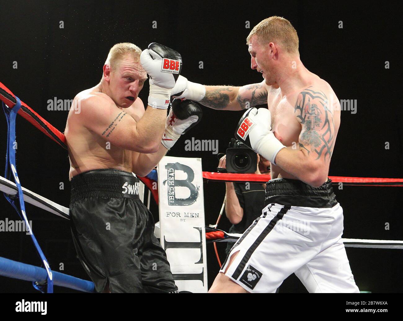 Tom Dallas (white shorts) defeats Lee Swaby in a Heavyweight boxing ...