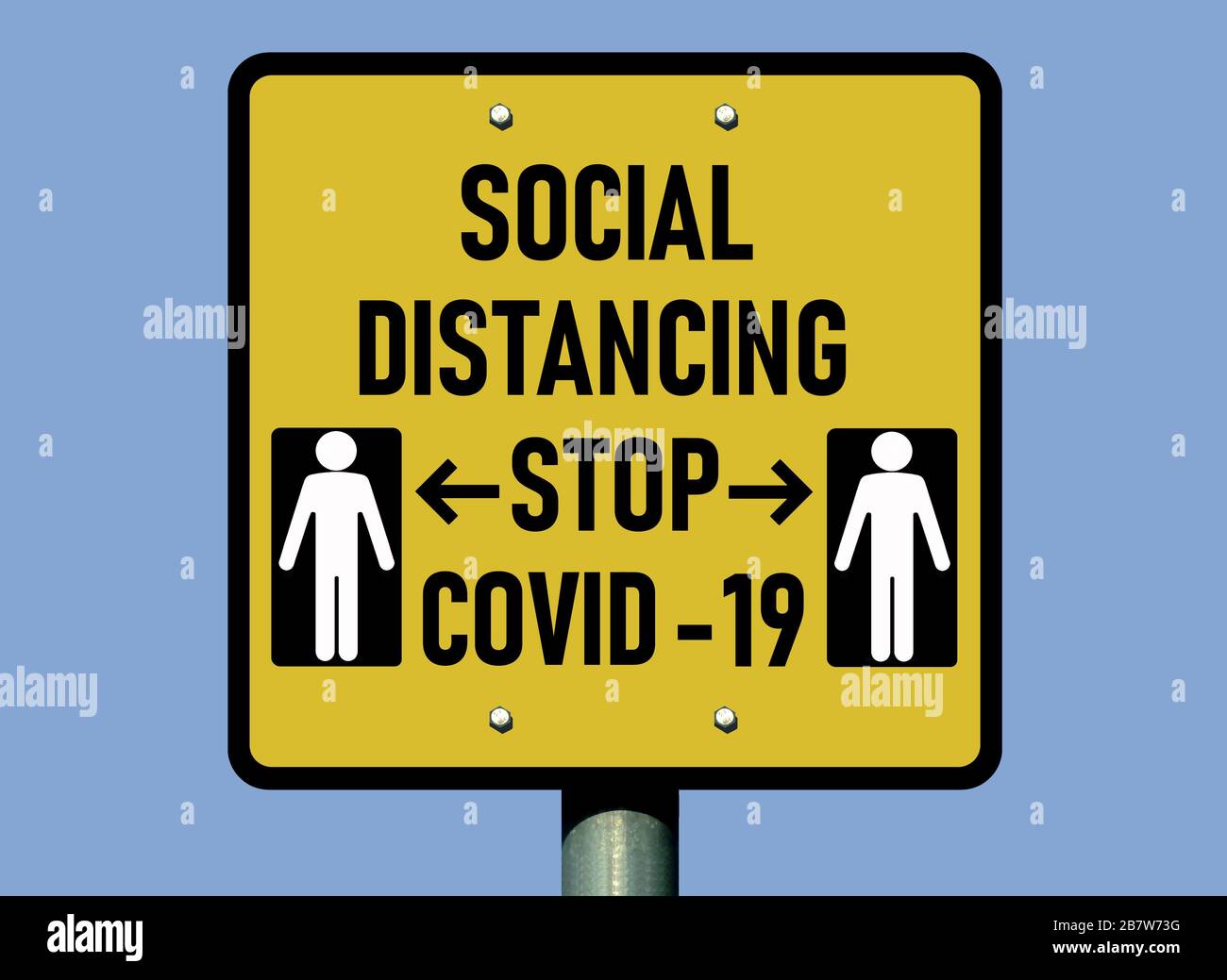 Importance of Social Distancing. Yellow square sign. COVID-19 label ...
