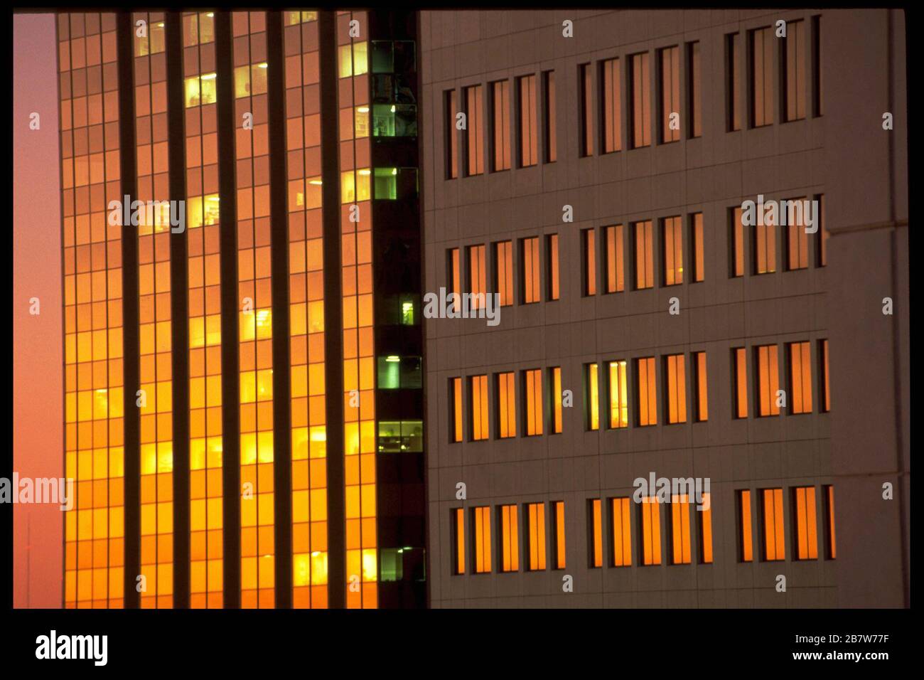 Austin, Texas USA: Sunset reflects off windows of high-rise office ...