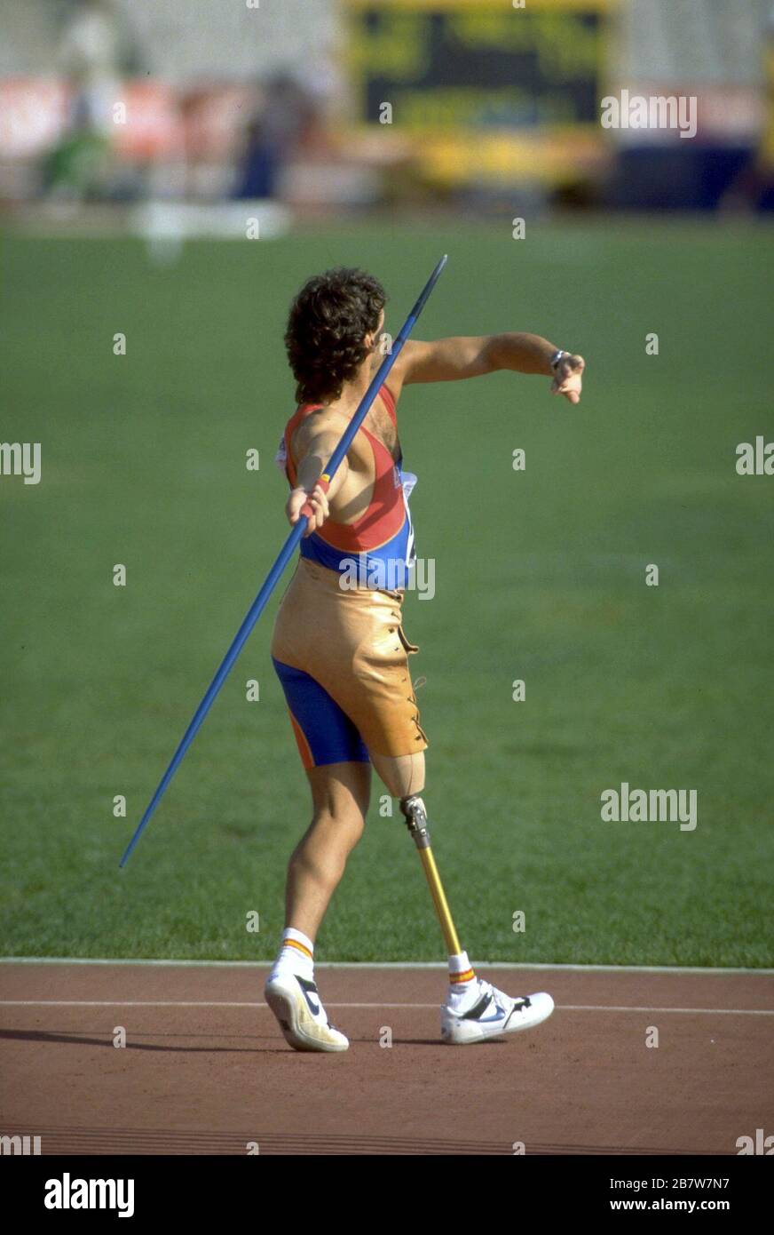 Barcelona, Spain, 1992: Male handicapped athlete with prosthetic leg ...
