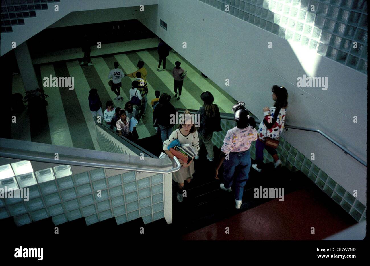 Austin Texas USA: Students go up and down central staircase at Kealing ...