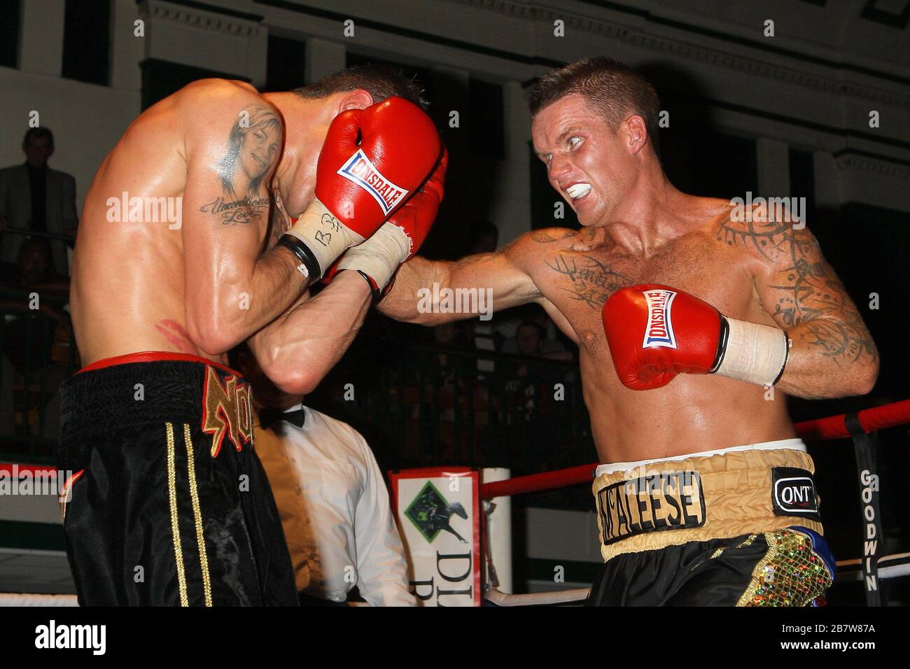Lee Noble (black shorts) defeats Pat McAleese in a Light-Middleweight ...